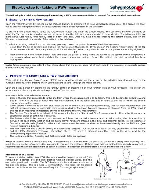 Instructions for PWV Measurements - AtCor Medical