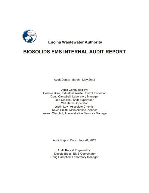 biosolids ems internal audit report - Encina Wastewater Authority