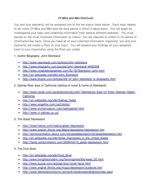 Of Mice and Men WebQuest