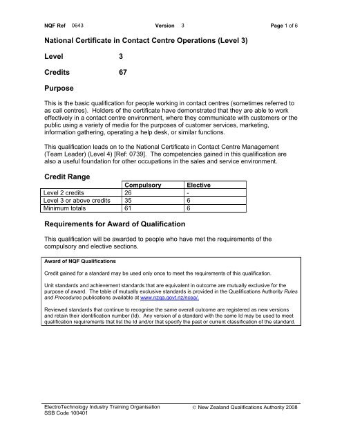 National Certificate in Contact Centre Operations (Level 3 ... - ESITO