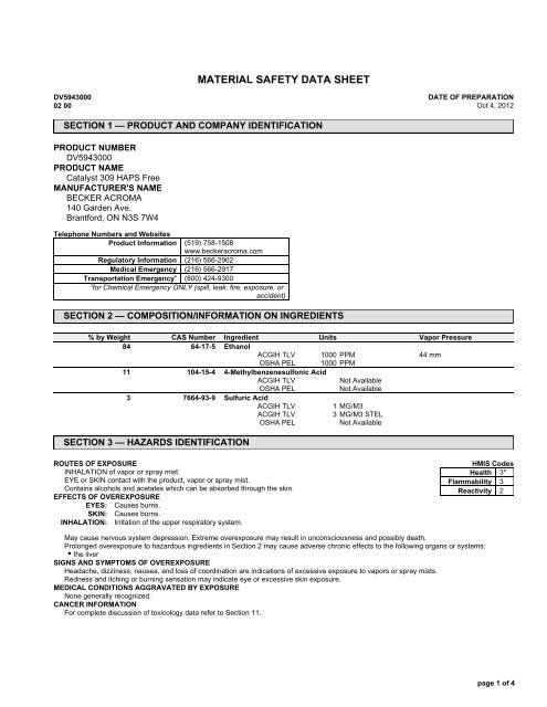 MATERIAL SAFETY DATA SHEET
