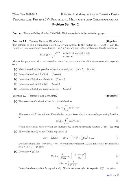 Problem Set No. 2 - Statistical Physics and Theoretical Biophysics ...