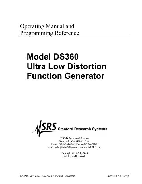 Model DS360 Ultra Low Distortion Function Generator