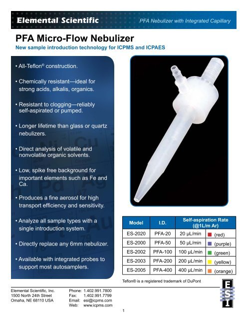 PFA Micro-Flow Nebulizer - Elemental Scientific