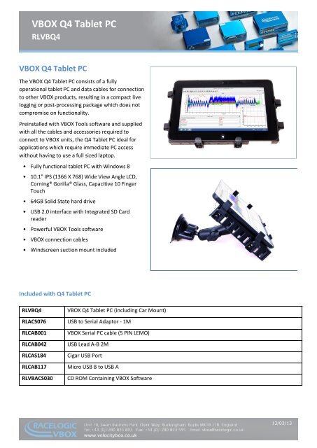 VBOX Q4 Tablet PC RLVBQ4 - Racelogic
