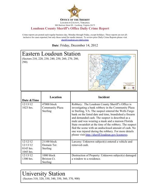 Daily Crime Report - Loudoun County Sheriff's Office