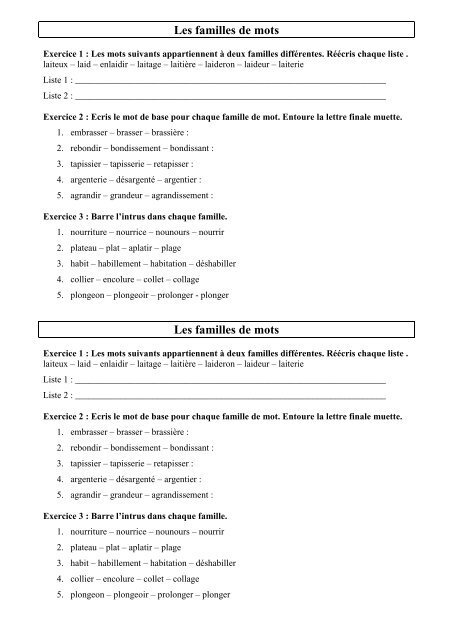 Les familles de mots - Pass Education