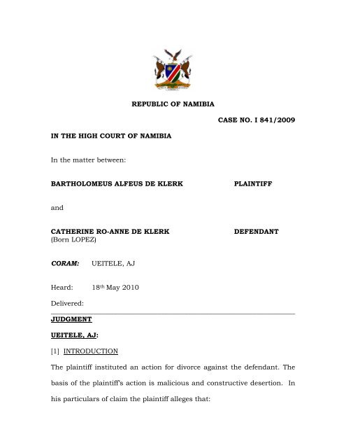 REPUBLIC OF NAMIBIA - Superior Courts of Namibia