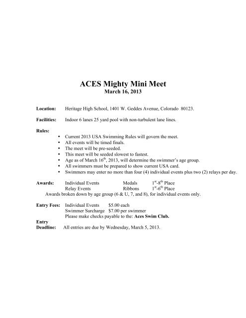 ACES Mighty Mini Meet-Members - Aces Swim Club