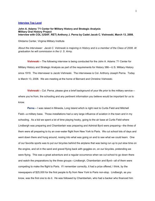 Anthony J. Perna Interview Transcript. World War II and Cold War ...