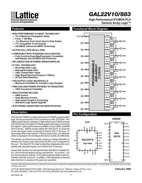 GAL22V10/883 Data Sheet - UN-L Engineering Electronics Shop