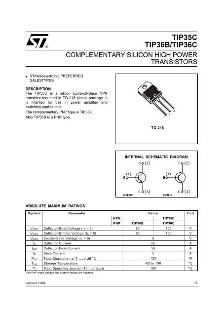 COMPLEMENTARY SILICON HIGH POWER TRANSISTORS