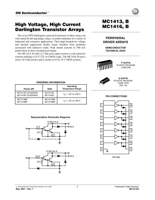 High Voltage, High Current Darlington Transistor Arrays MC1413, B ... High Voltage, High Current Darlington Transistor Arrays MC1413, B ...