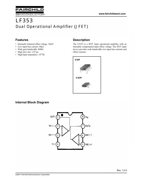 LF353 Dual Operational Amplifier (JFET) - Fairchild Semiconductor