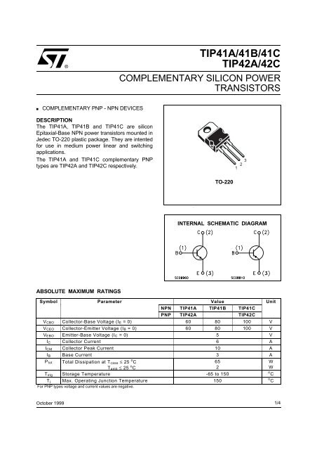 TIP41C pins (E B C) numbered - courses