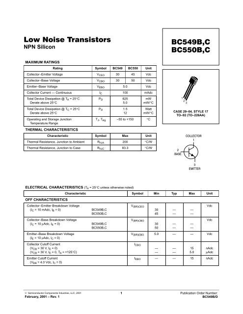 Low Noise Transistors BC549B,C BC550B,C - ON Semiconductor