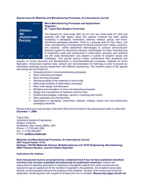 Micro-Manufacturing Processes and Applications - Department of ...