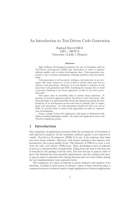 An Introduction to Test-Driven Code Generation - LIFL An Introduction to Test-Driven Code Generation - LIFL