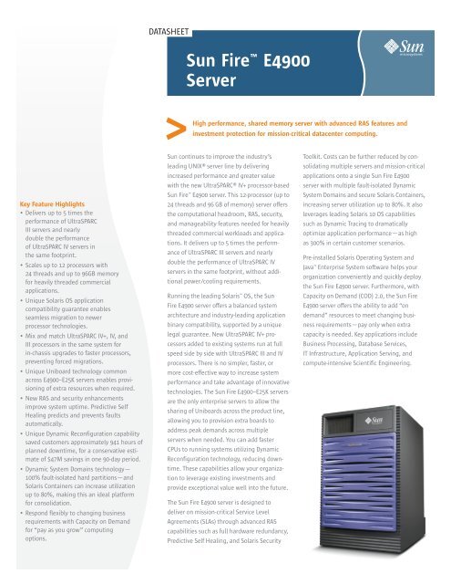 Sun Fireâ ¢ E4900 Server - Spectra