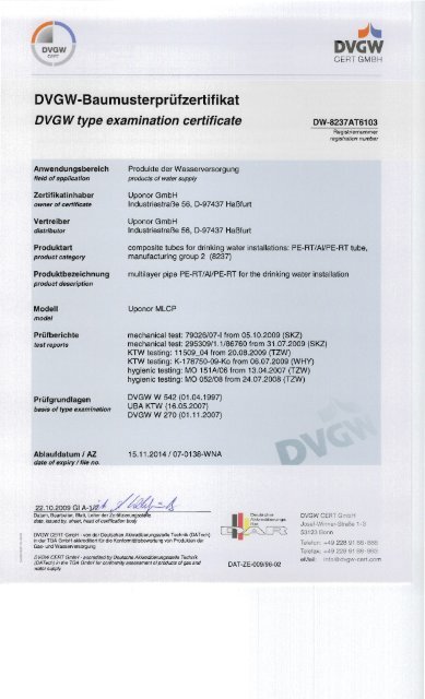 DVGW certificate for MLCP pipes from 63 mm - Uponor