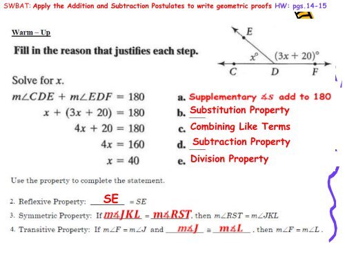 Substitution Property Combining Like Terms Subtraction Property ...