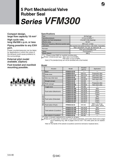 5 Port Mechanical Valve Rubber Seal Series VFM300 - SMC ETech