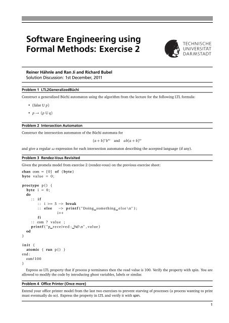 Software Engineering using Formal Methods: Exercise 2 Software Engineering using Formal Methods: Exercise 2
