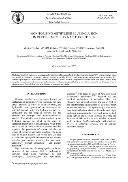 monitorizing methylene blue inclusion in reverse micellar ...