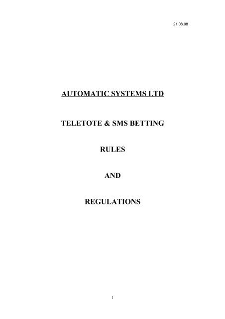 TELETOTE RULES AND REGULATIONS - Supertote