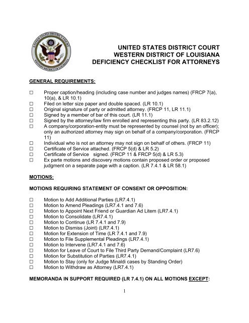 deficiency checklist