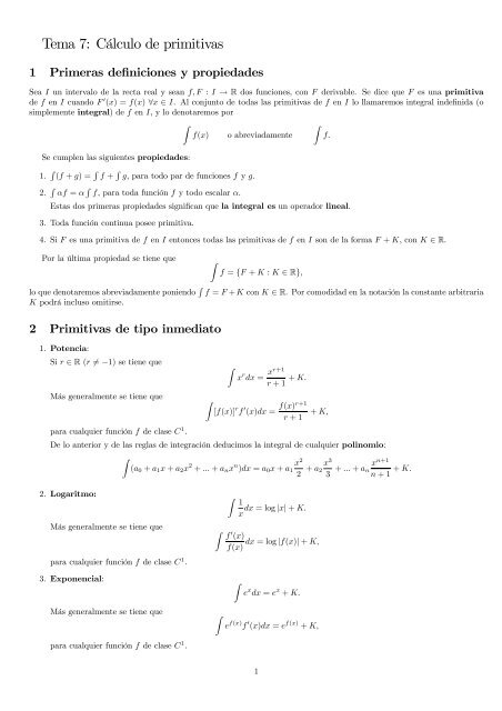 Tema 7: CÃ¡lculo de primitivas
