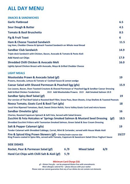 ALL DAY MENU - Sandbar Cafe & Kiosk