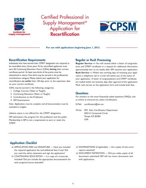 CPSM® Recertification Application - Institute for Supply Management