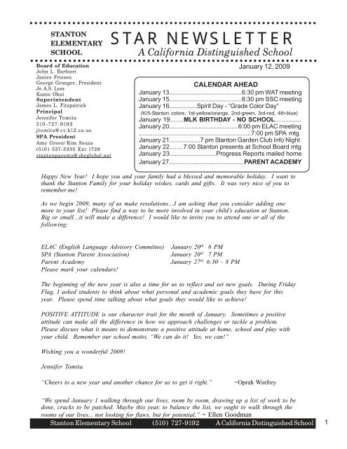 star newsletter - Stanton Elementary - Castro Valley Unified School ...