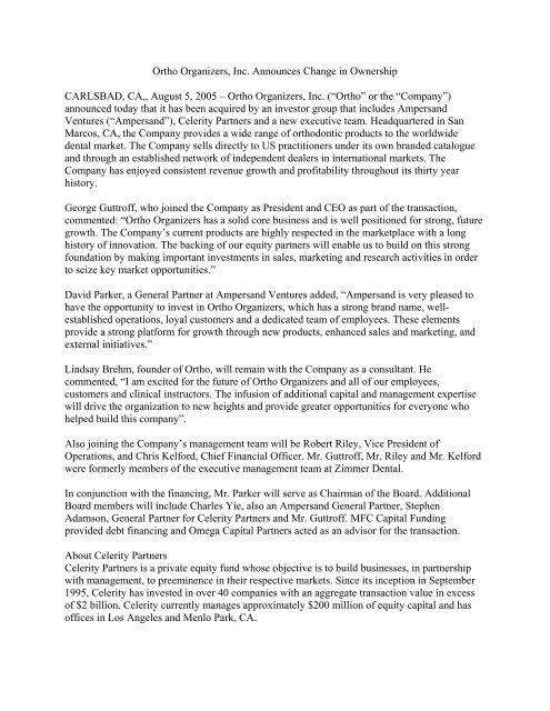 August 5, 2005 - Ampersand Capital Partners