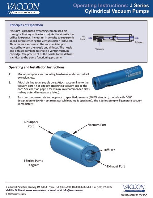 Operating Instructions for J Series Vacuum Pumps - Vaccon Vacuum ...