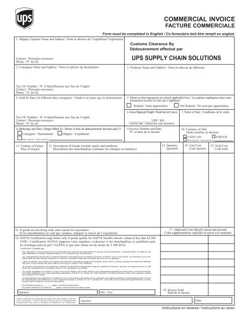 COMMERCIAL INVOICE UPS SUPPLY CHAIN SOLUTIONS