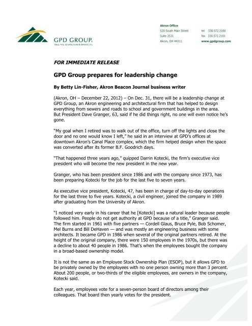 GPD Group prepares for leadership change