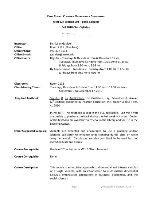 sample class syllabus - Student Learning Outcomes (SLO) - Essex ...