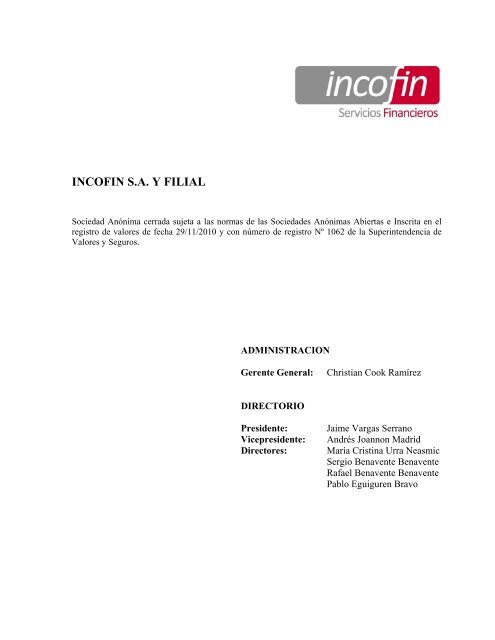 INCOFIN S.A. Y FILIAL - El Mostrador