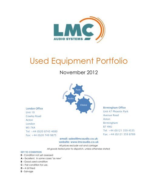 Used Equipment List - LMC Audio Systems