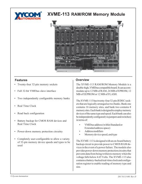 XVME-113 RAM/ROM Memory Module