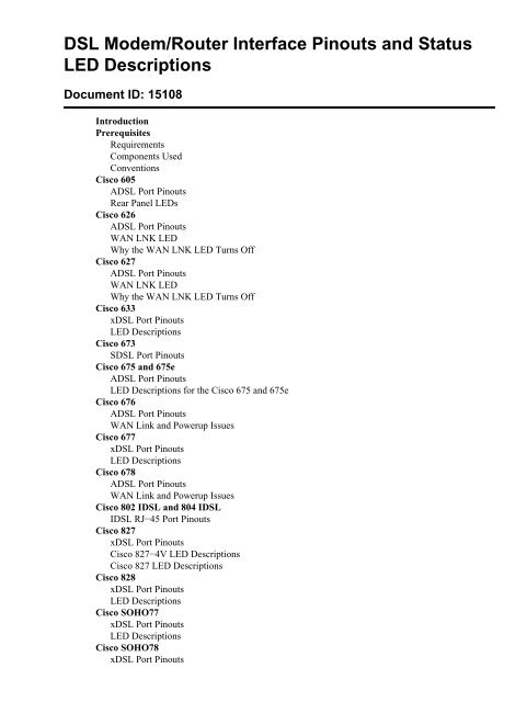 Cisco - DSL Modem/Router Interface Pinouts and Status LED ...