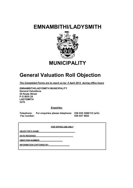 Form A: Residential - Emnambithi Ladysmith Municipality