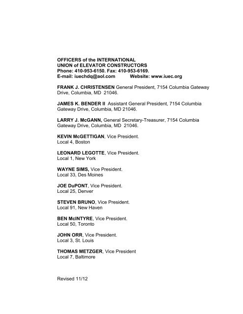 Local Directory - International Union of Elevator Constructors