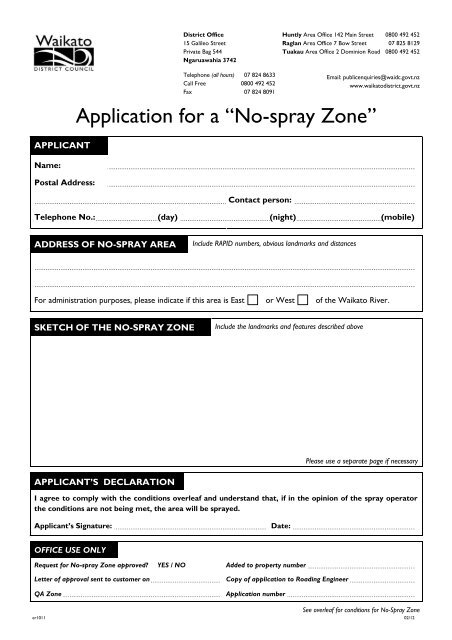 Application for a no-spray zone - Waikato District Council