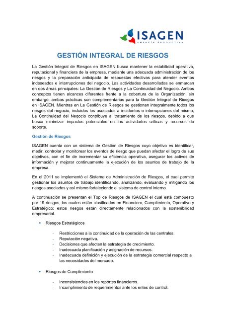 GESTIÃ N INTEGRAL DE RIESGOS - Isagen