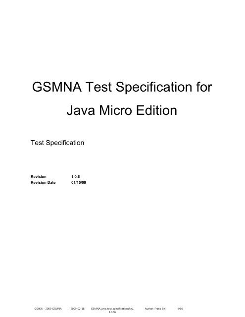 GSMNA Test Specification for Java Micro Edition