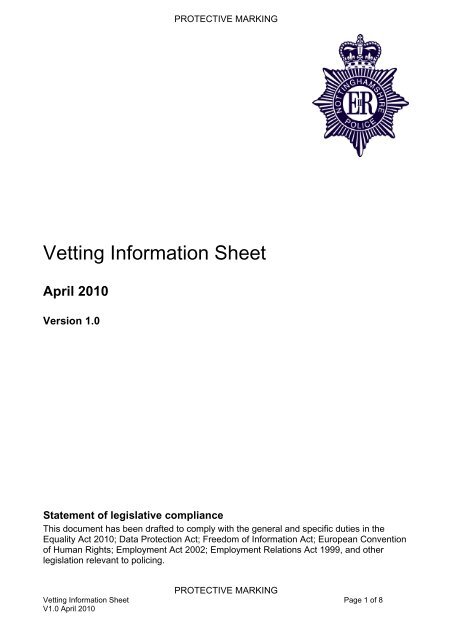 Vetting Information Sheet - Nottinghamshire Police