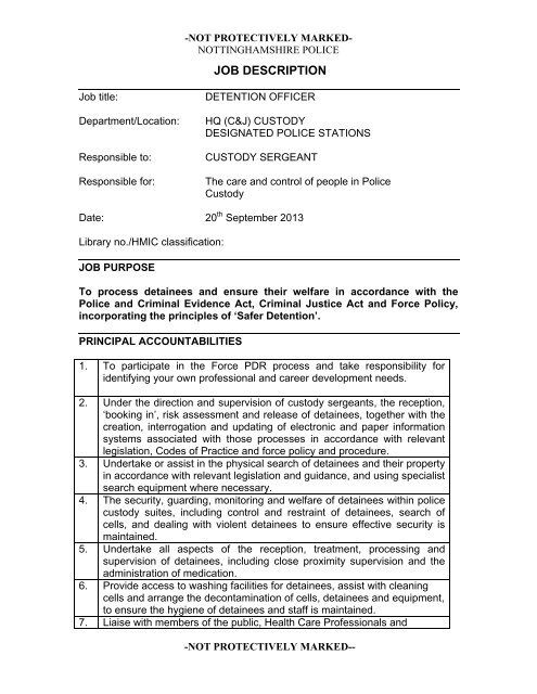 Job description and person specification - Nottinghamshire Police